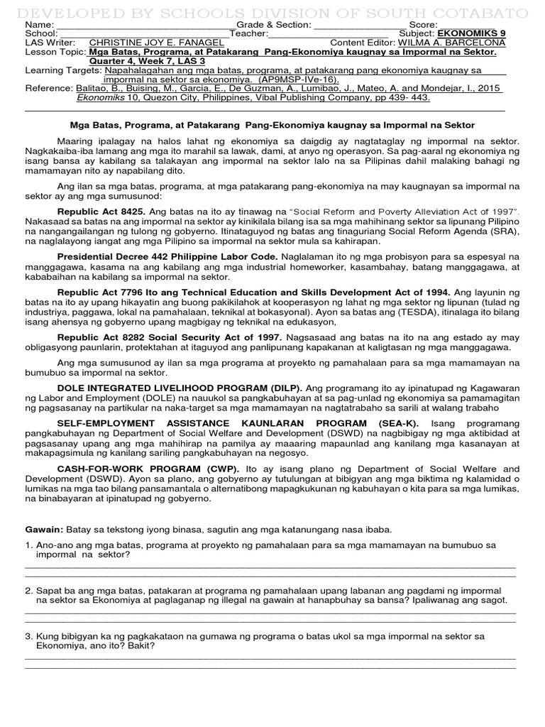 Ap9 Quarter 4 Week 7 Las 3 | PDF