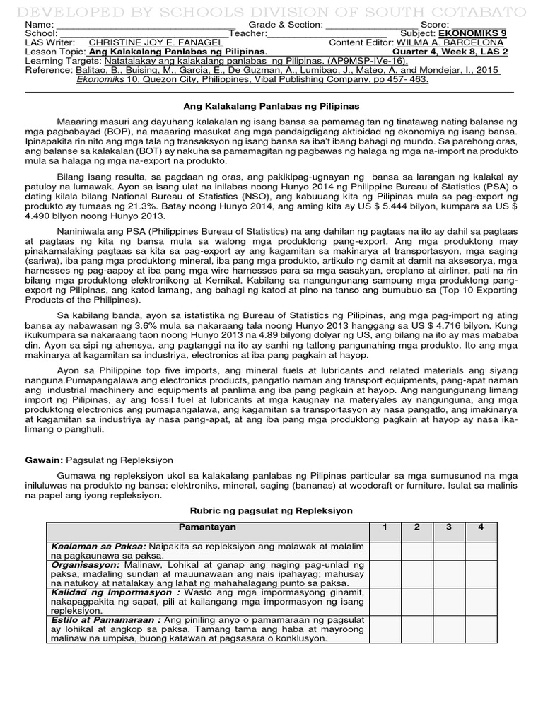 Ap9 Quarter 4 Week 8 Las 2 | PDF