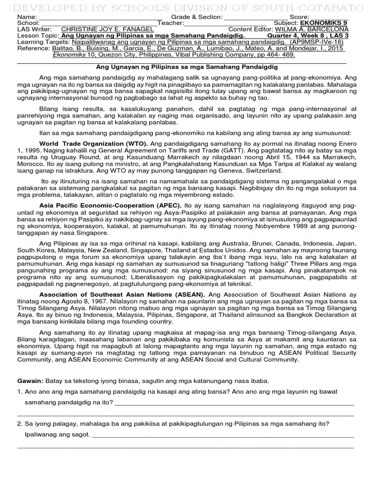 Ap9 Quarter 4 Week 8 Las 3 | PDF