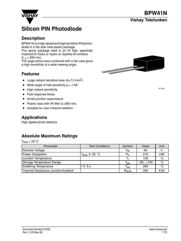 BPW41N Photodiode-Datasheet | PDF | Infrared | Electrical Components