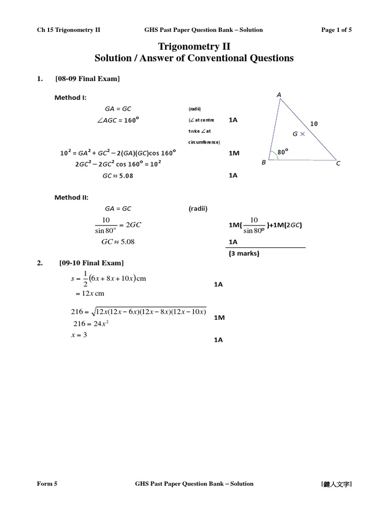 Trigonometry II Solution / Answer of Conventional Questions: 1. (08-09 ...
