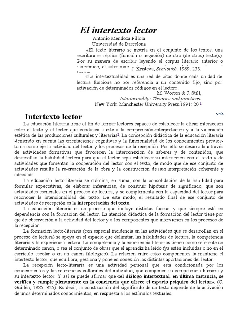 El Intertexto Lector C. | PDF | Intertextualidad | Science