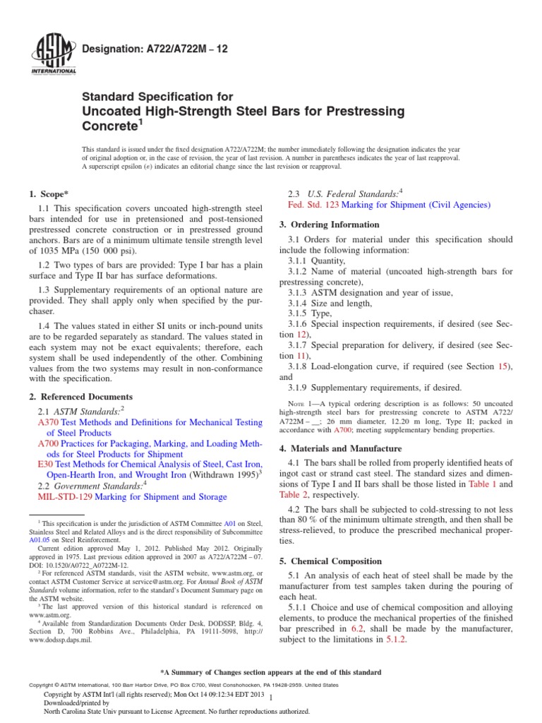 Astm A722-12 | Download Free PDF | Strength Of Materials | Electronic ...