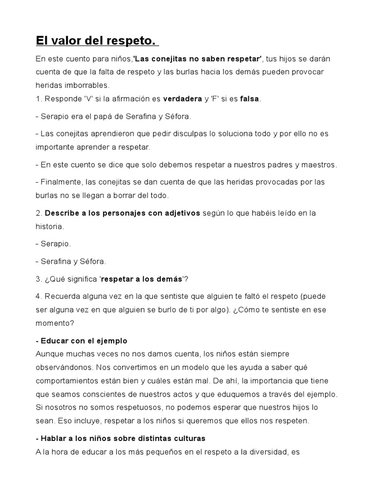 Las Conejitas y el Valor del Respeto | PDF