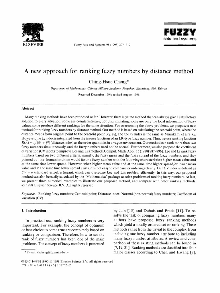 A New Approach For Ranking Fuzzy Numbers by Distance Method | PDF ...