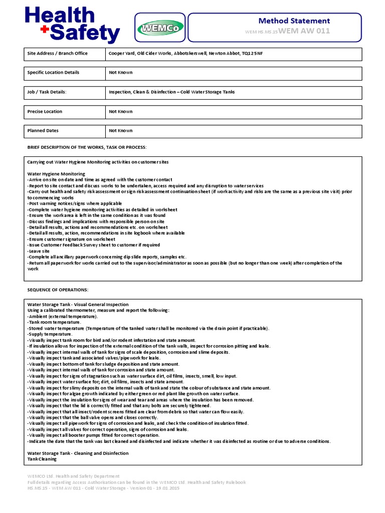 Cleaning and Disinfection Method Statement WEMAW011 Version - 01 19.01. ...