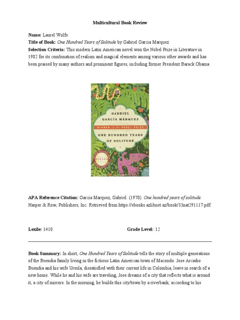 Multicultural Book Review One Hundred Years of Solitude | PDF ...