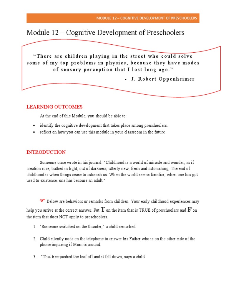 Module 12 - Cognitive Development of Preschoolers: Learning Outcomes ...