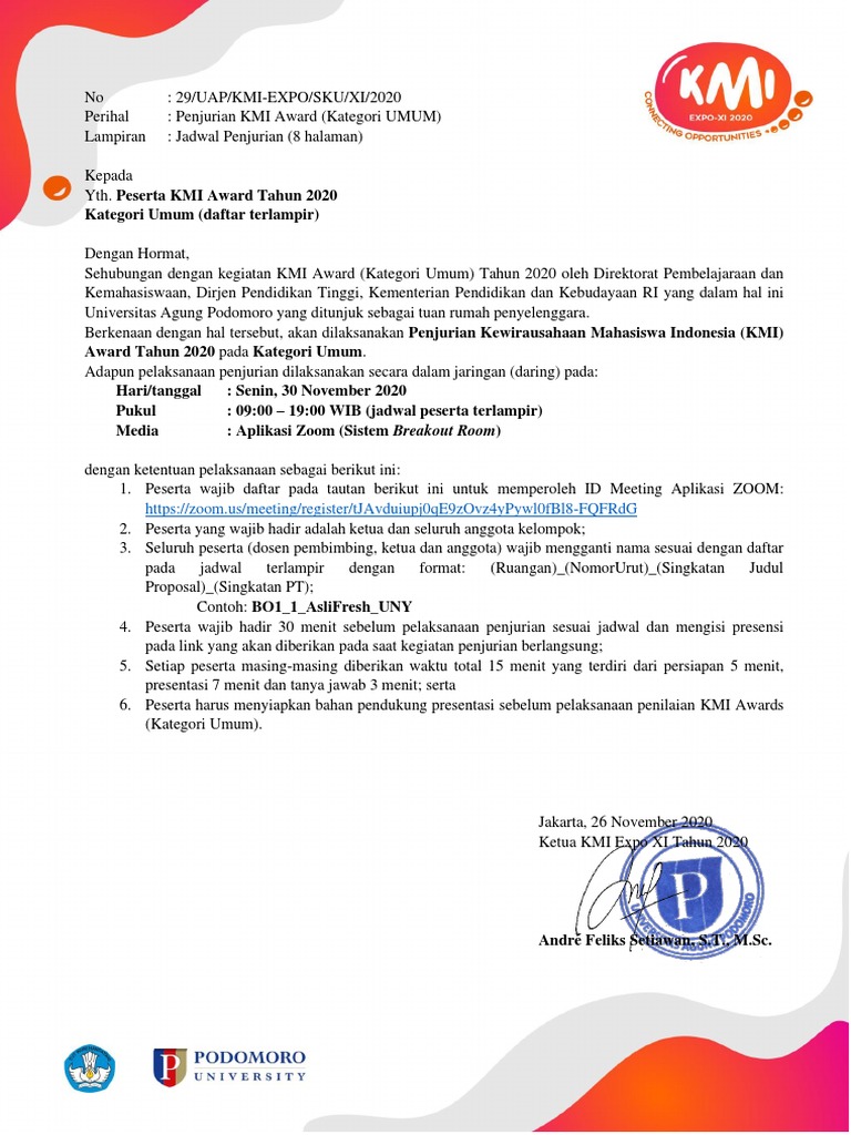 029 - Surat Pengumuman Penjurian KMI Award (Kategori UMUM) | PDF