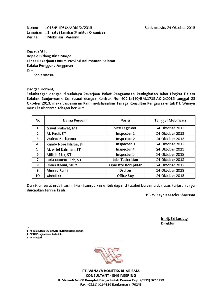 Surat Mobilisasi LDS Cs | PDF
