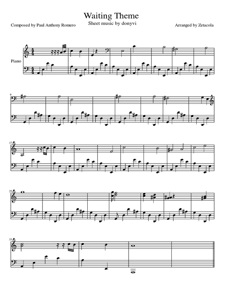 Waiting Theme: Sheet Music by Donyvi | PDF