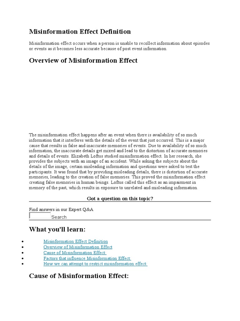 Misinformation Effect Definition | PDF | Memory | Cognitive Neuroscience