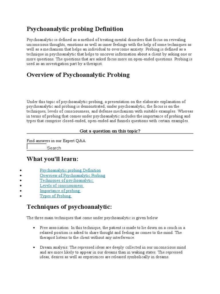 Psychoanalytic Probing Definition | PDF