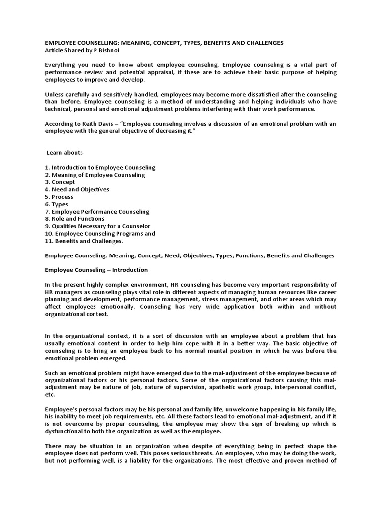 Employee Counseling: Types and Benefits | PDF | Counseling Psychology | Id