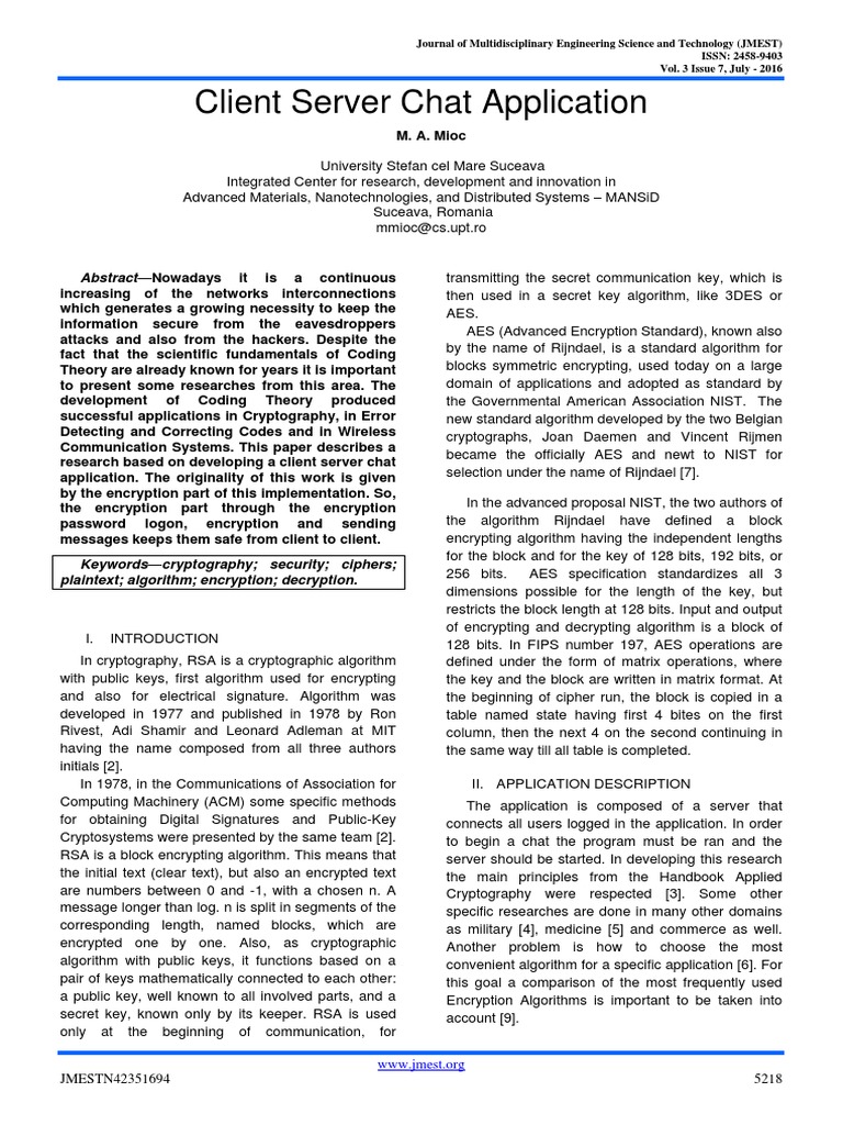 Client Server Chat Application | Download Free PDF | Cryptography | Key ...