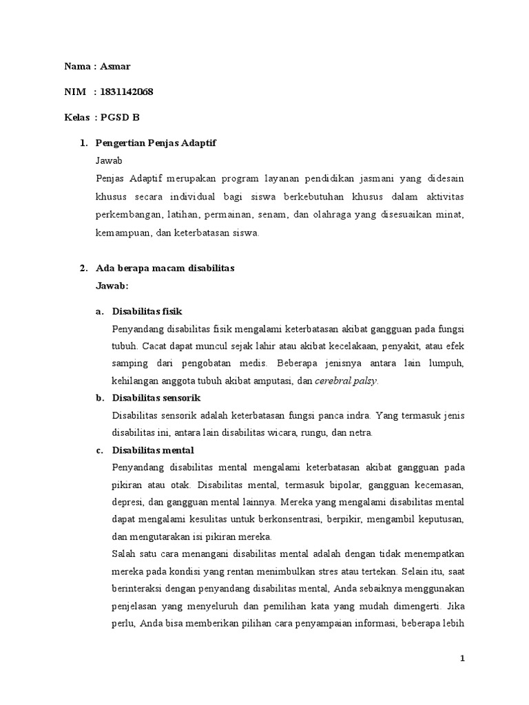 Tugas Penjas Adaptif Oleh Asmar | PDF