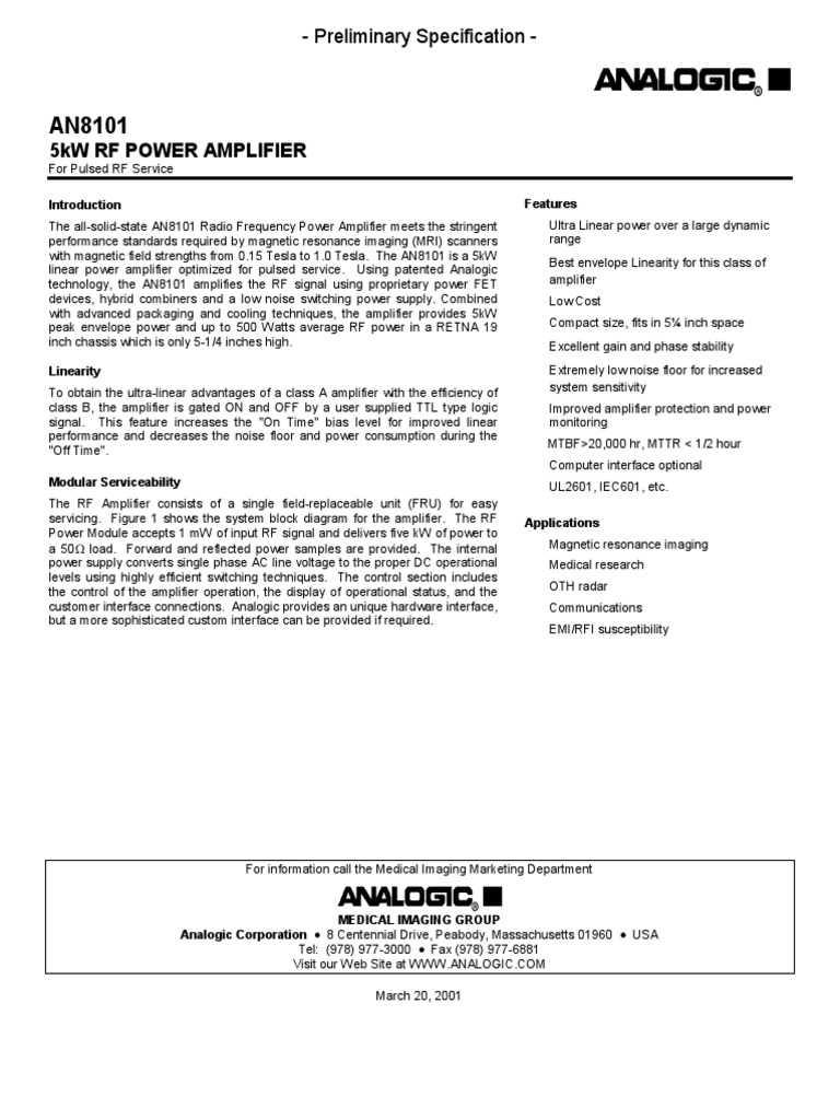 5Kw RF Power Amplifier: - Preliminary Specification | PDF | Amplifier ...