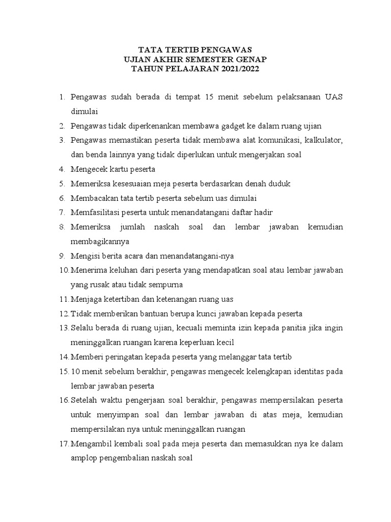 Tata Tertib Pengawas Ujian Akhir Semester | PDF