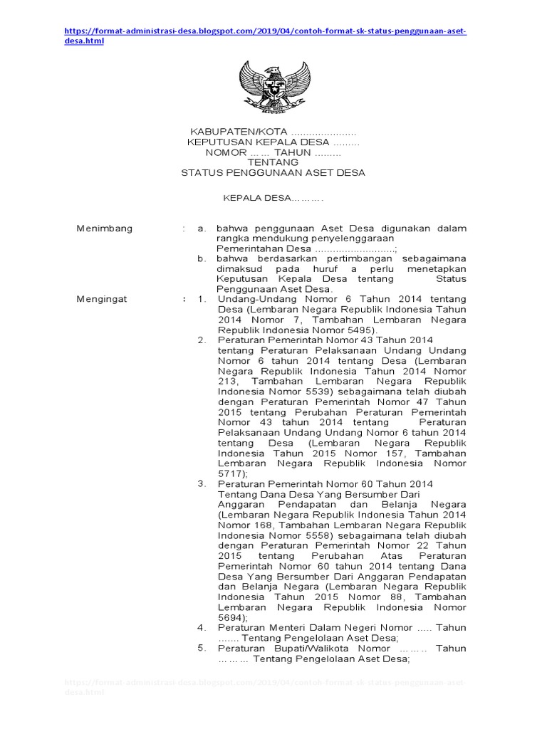 Contoh Format SK Desa | PDF