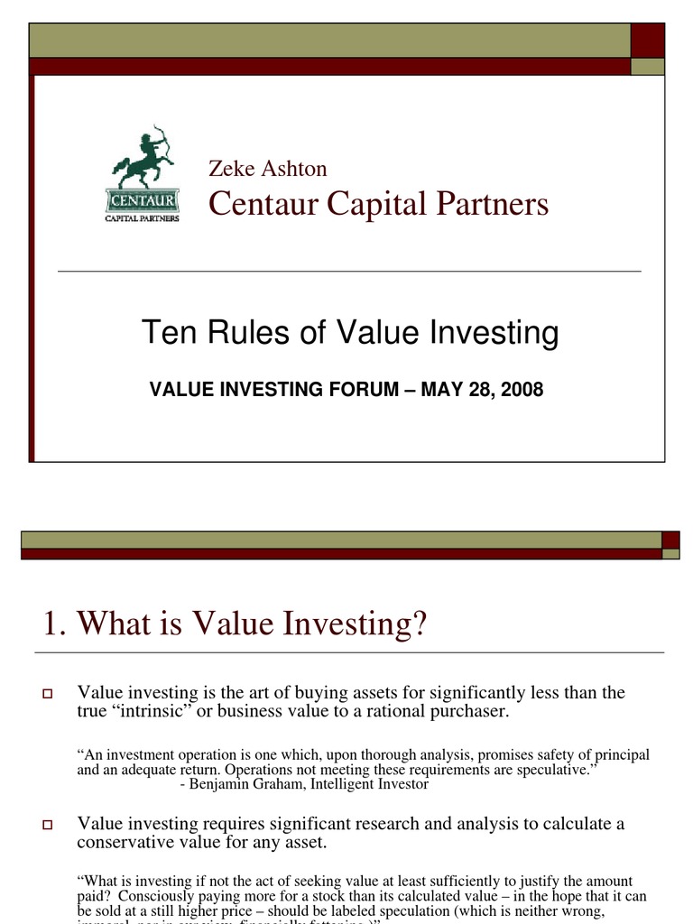 Centaur Capital Partners: Ten Rules of Value Investing | PDF