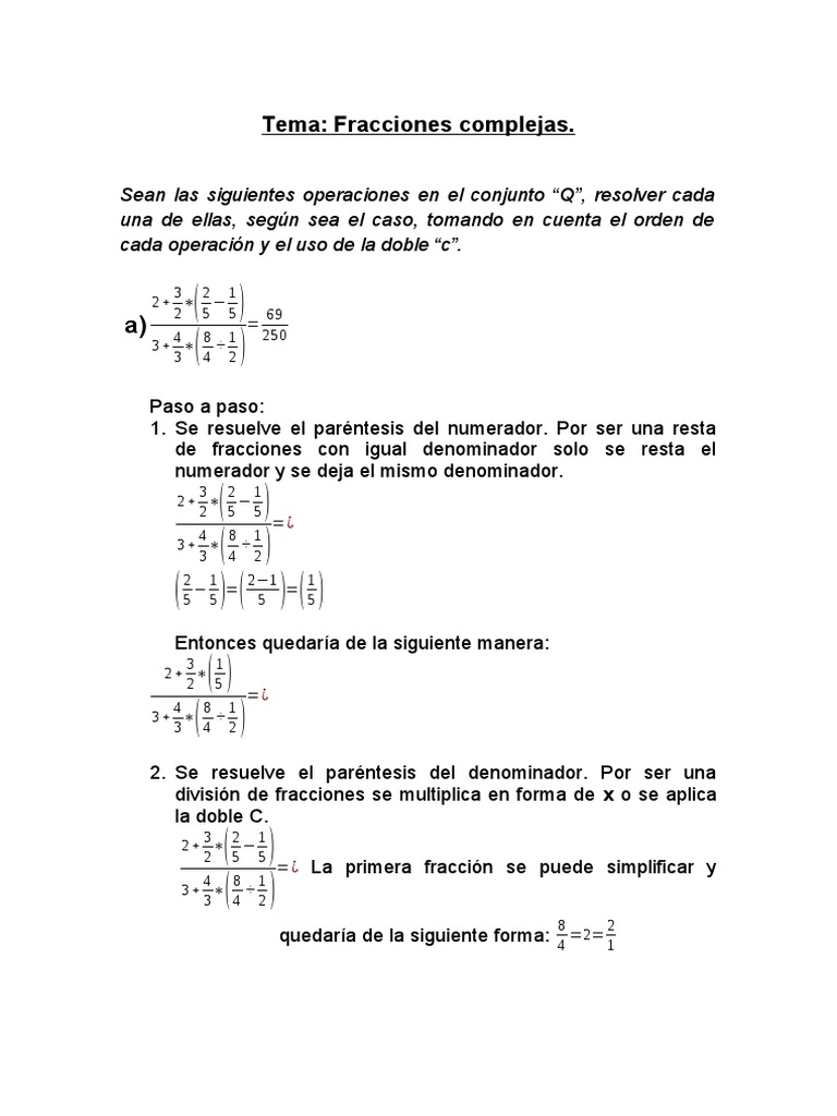 Ejercicios Resueltos de Fracciones Complejas | PDF | Sustracción ...