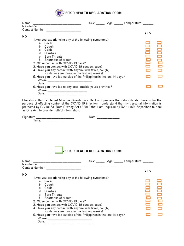Visitor Health Declaration Form | PDF | Common Cold | Respiratory Diseases