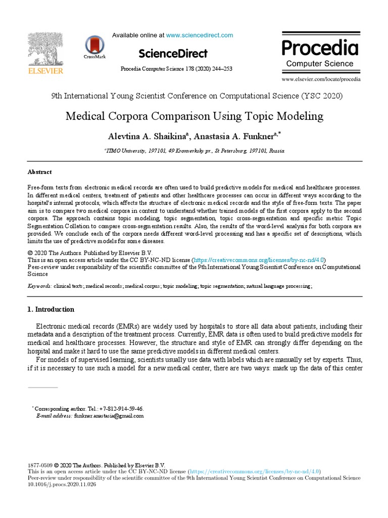 Medical Corpora Comparison Using Topic Modeling Medical Corpora ...