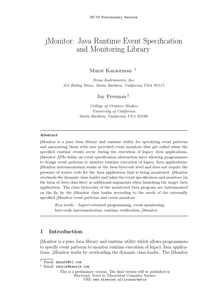 jMonitor: Java Runtime Event Specification and Monitoring Library | PDF ...