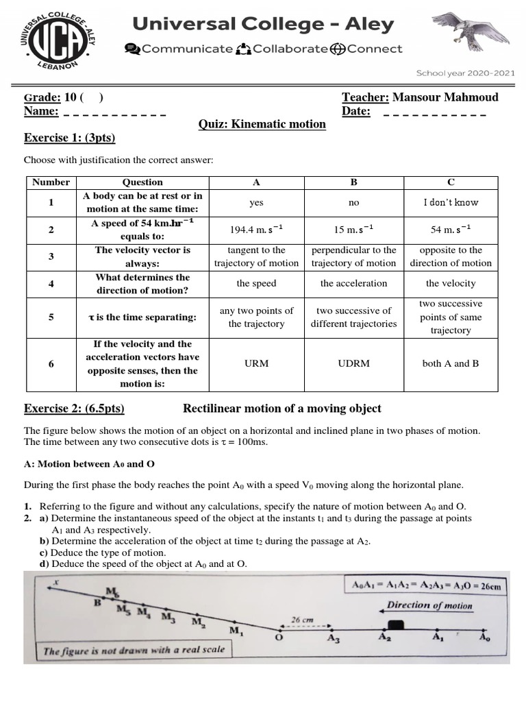Quiz 10B Motion Progress 3 | PDF | Speed | Acceleration