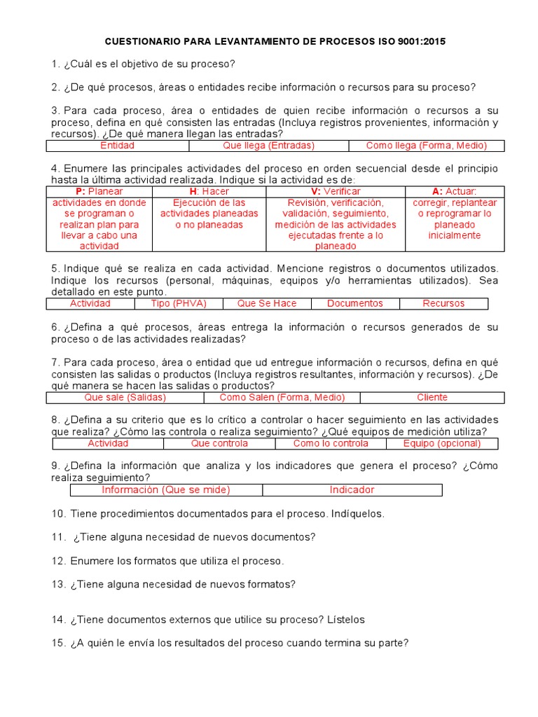 Cuestionario para Levantamiento de Procesos | PDF | Software | Información