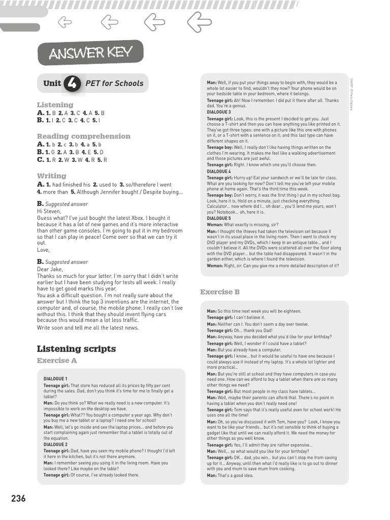 Test PET Unit 4 - Answer Key | PDF | Computing And Information Technology