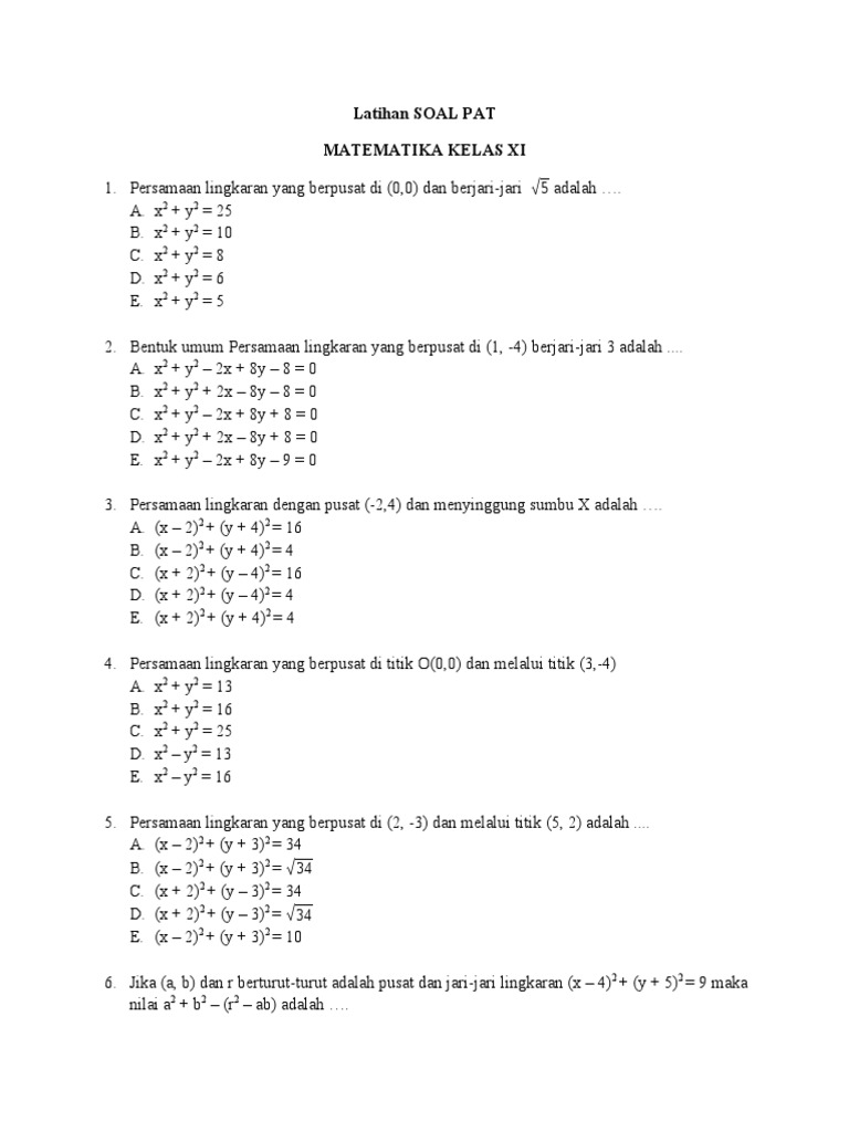 Latihan SOAL PAT MATH XI | PDF