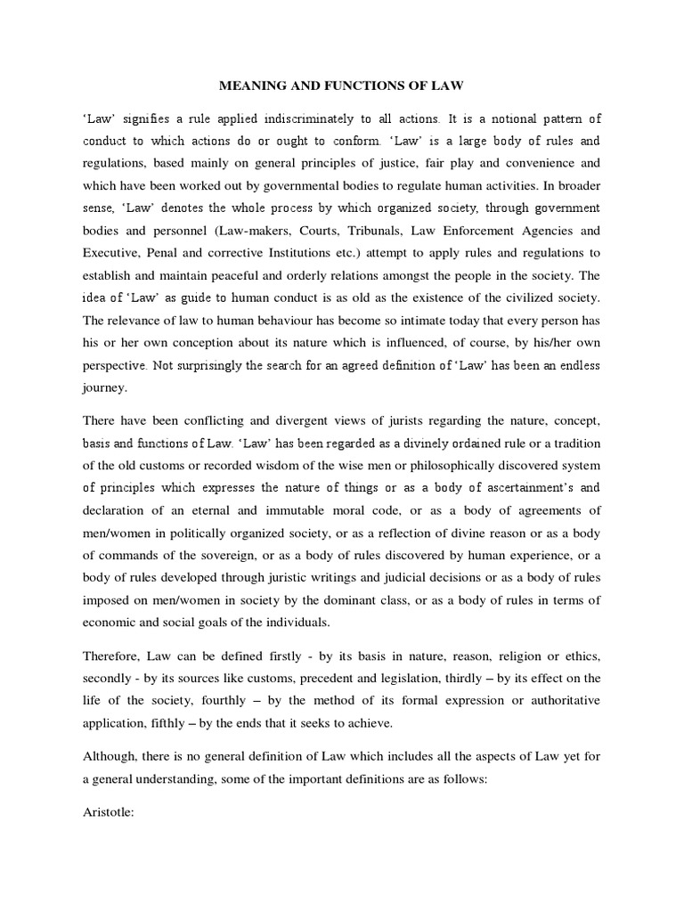 Meaning and Functions of Law | PDF | Jurisprudence | Natural Law