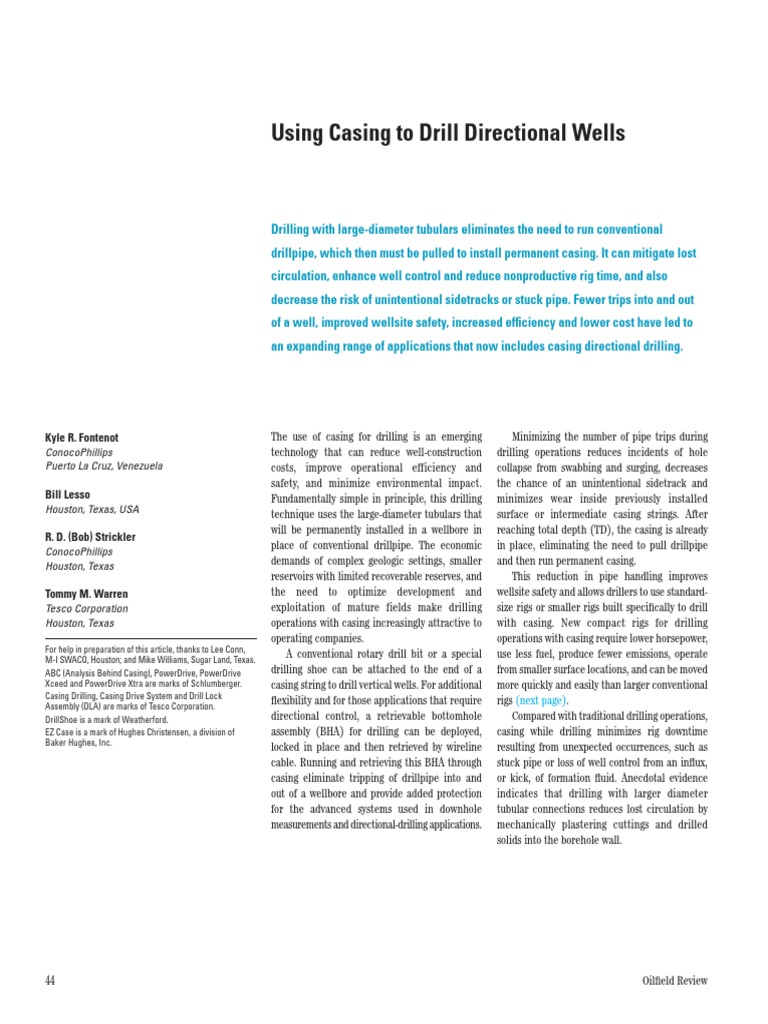 Using Casing To Drill Directional Wells: Kyle R. Fontenot | PDF ...