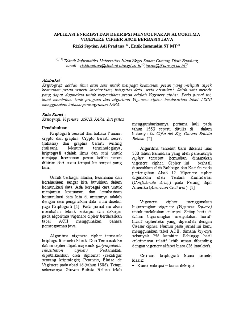 Enkripsi Vigenere Cipher ASCII di Java | PDF