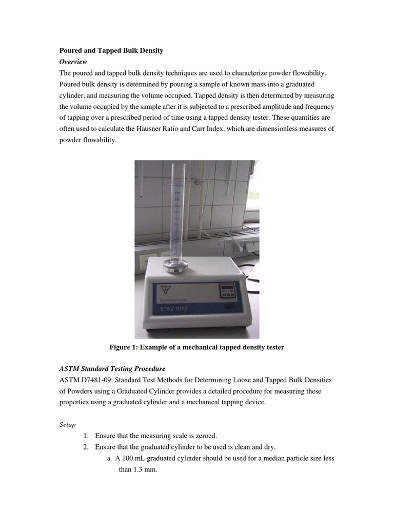 Poured and Tapped Bulk Density | PDF | Density | Volume