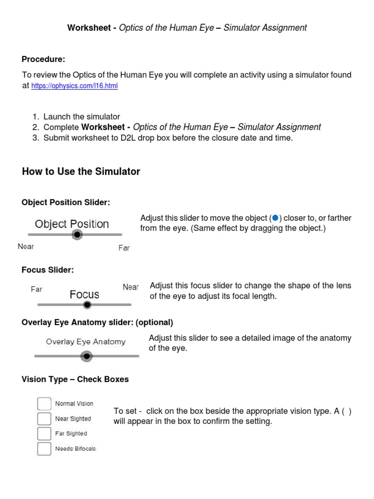Worksheet - Optics of The Human Eye - Simulator Assignment | PDF | Eye ...