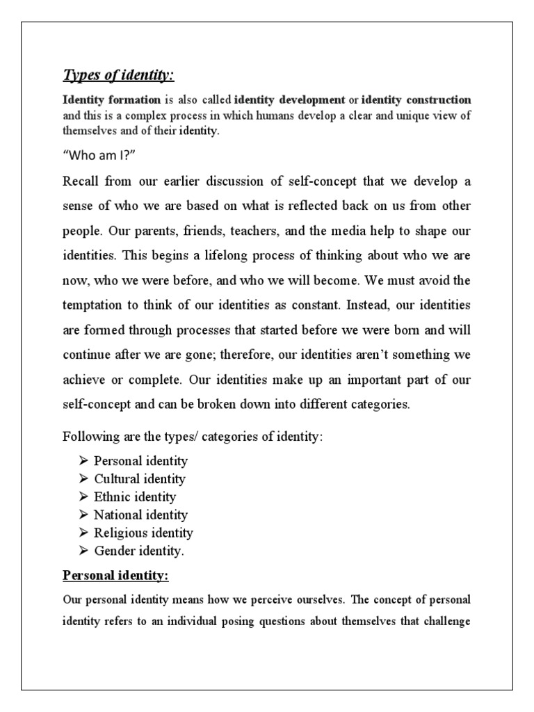 Types of Identity:: Identity Formation Is Also Called Identity ...