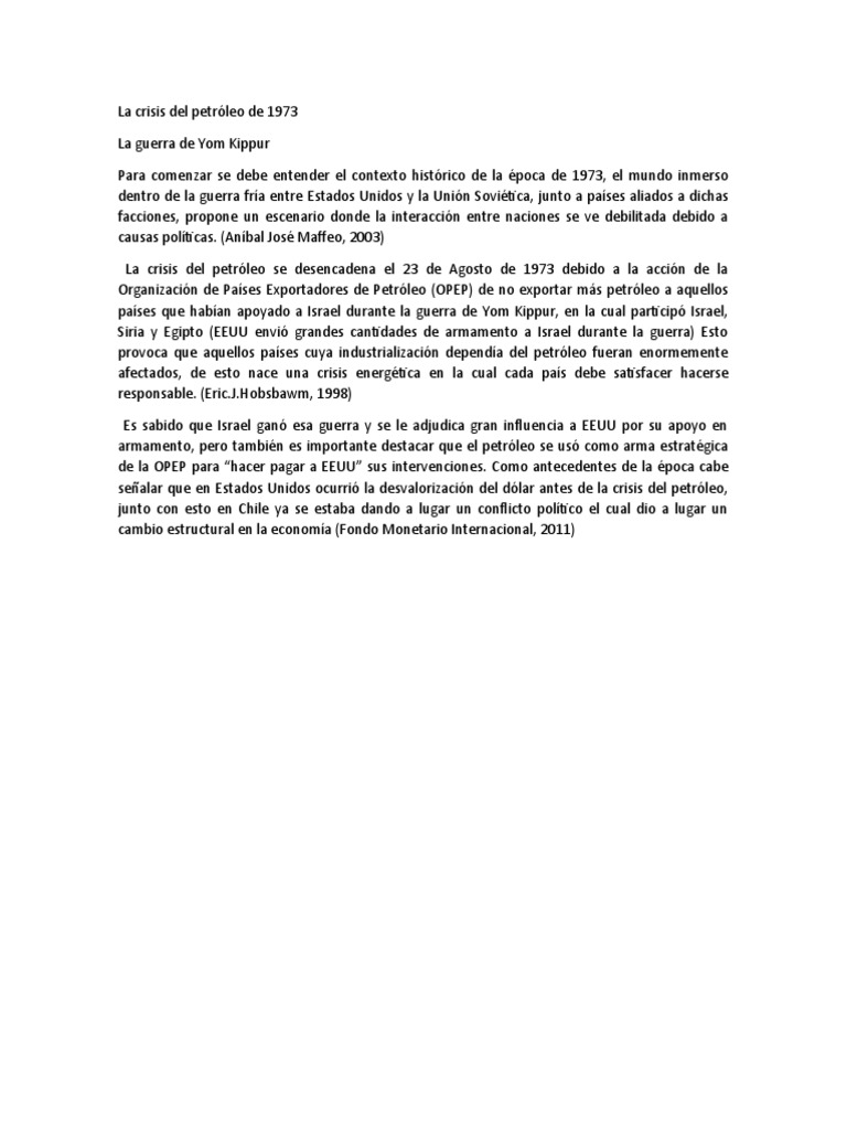 Crisis del Petróleo 1973: Impacto Global | PDF