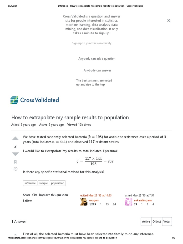 Inference - How To Extrapolate My Sample Results To Population - Cross ...