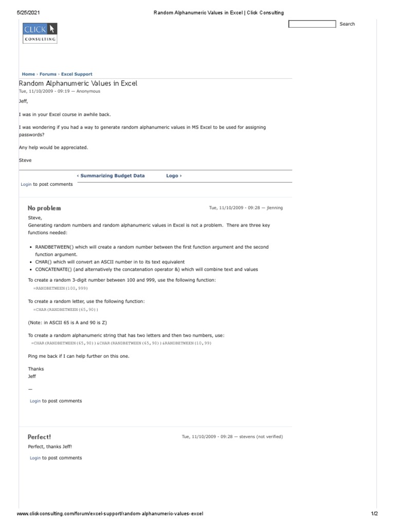 Random Alphanumeric Values in Excel - Click Consulting | PDF ...