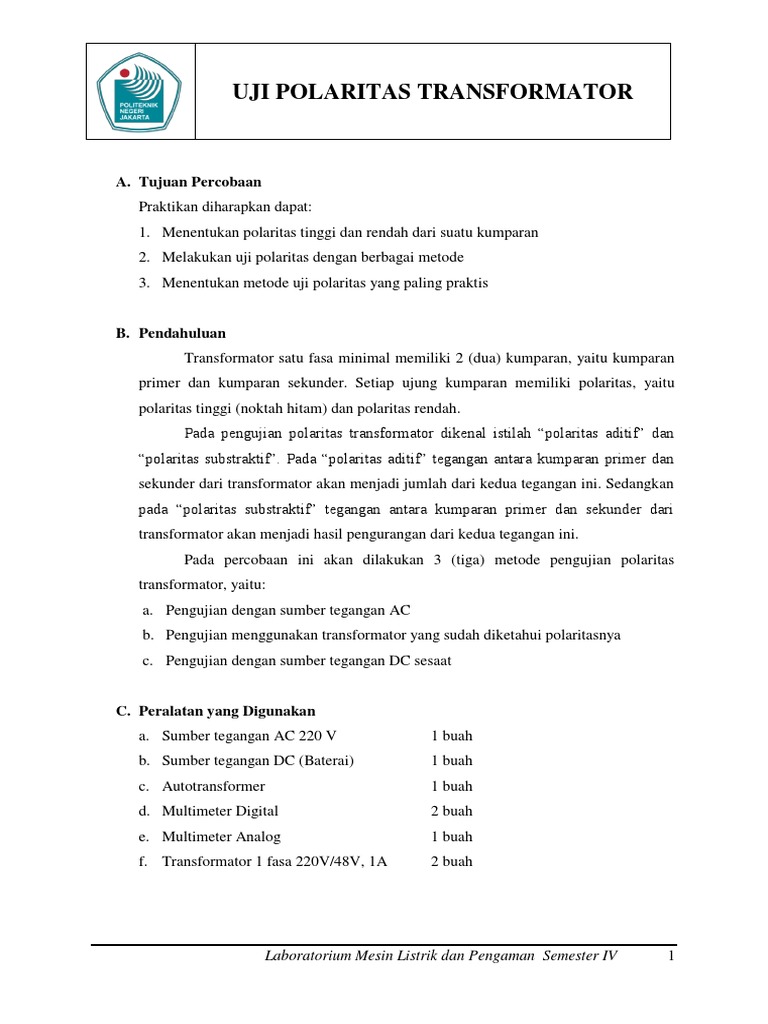 2021-Pengujian Polaritas Transformator | PDF