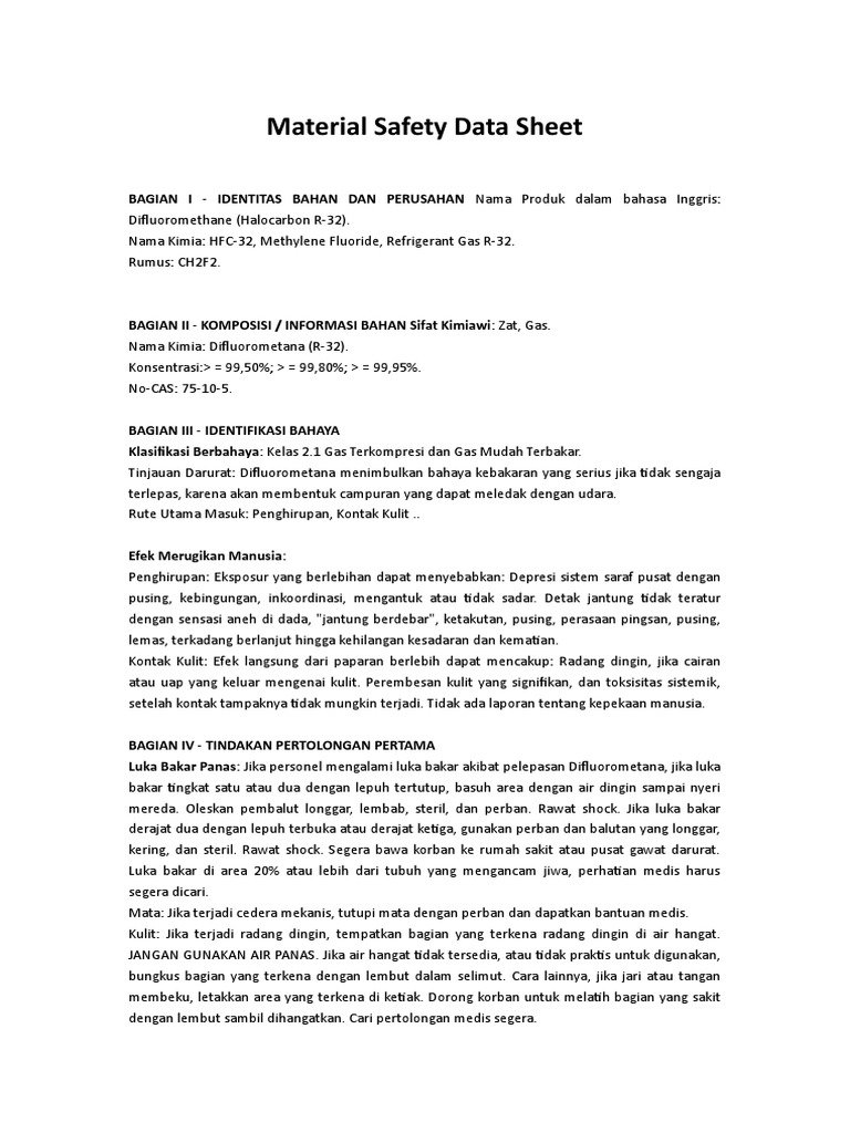 Material Safety Data Sheet R32 | PDF