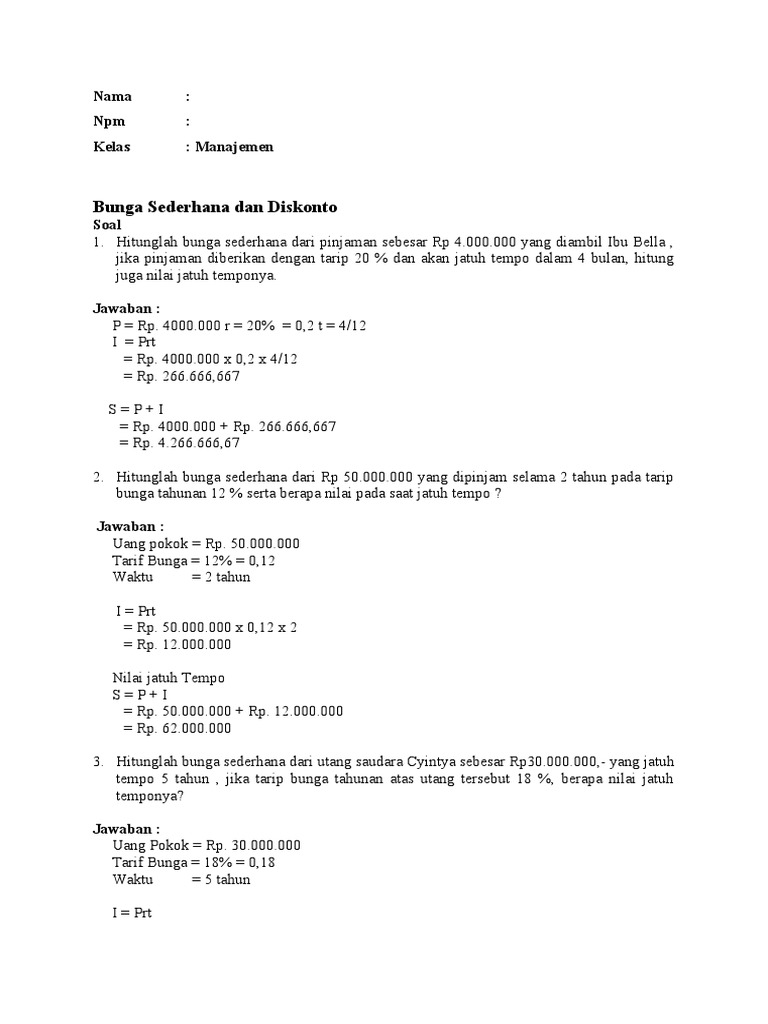 Matematika Bisnis BUNGA SEDERHANA DAN DISKONTO | PDF