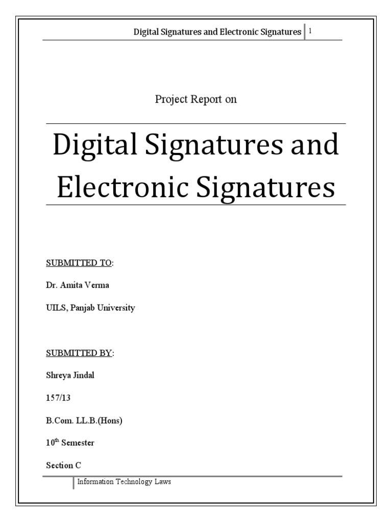 Digital Signatures and Electronic Signatures: Project Report On | PDF ...