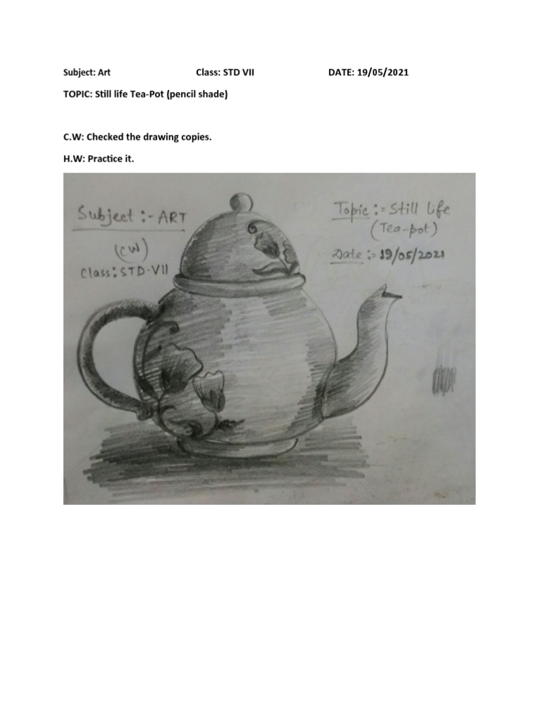 Class: STD Vii Date: 19/05/2021 TOPIC: Still Life Tea-Pot (Pencil Shade ...
