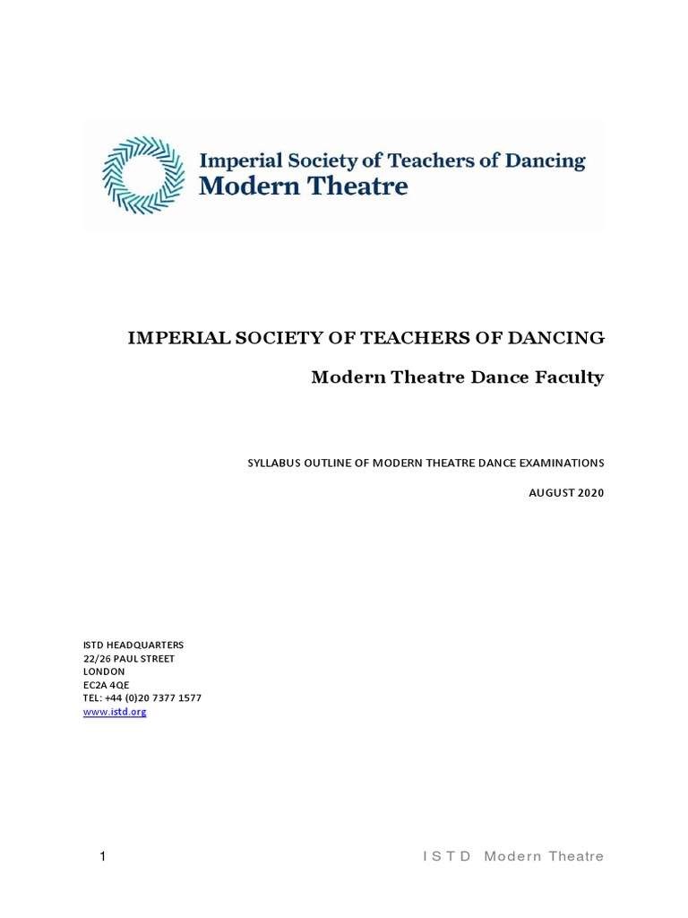ISTD Modern Theatre Dance Syllabus | PDF | Dances | Test (Assessment)
