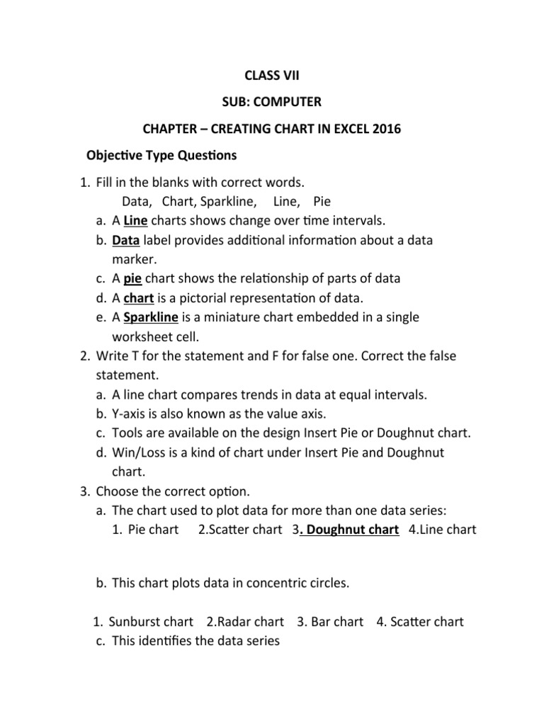 STD Vii Computer CH Excel 2016 | PDF | Chart | Pie Chart