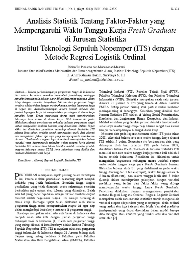Analisis Statistik Tentang Faktor-Faktor Yang Mempengaruhi Waktu Tunggu Kerja Fresh Graduate Di ...