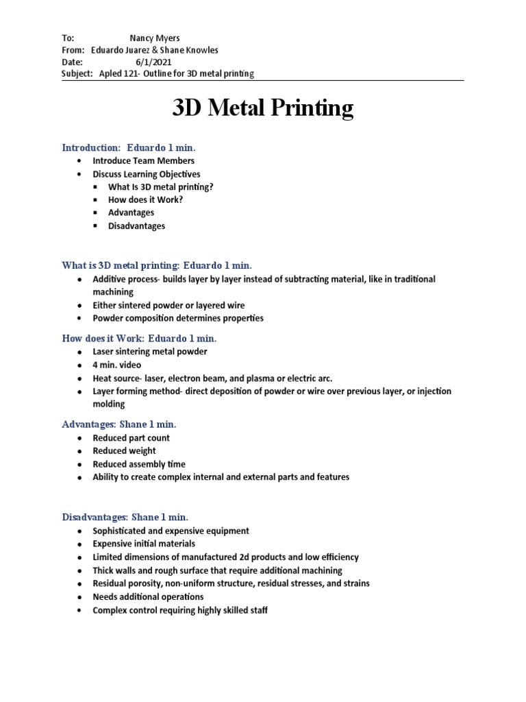 3d Metal Printing-Outline | PDF